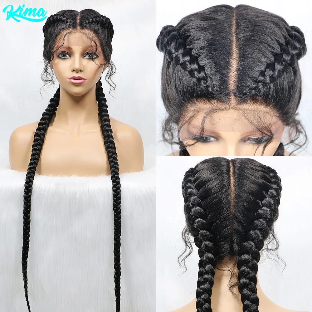 36 Inches Long Lace Front Synthetic Braided Wigs Lace Front Dutch Twins ...