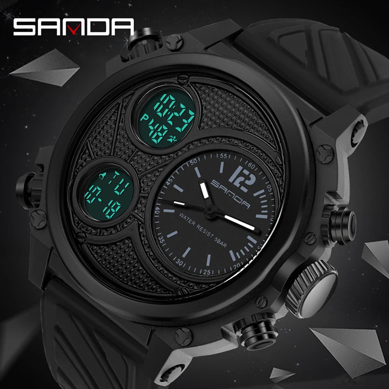 SANDA-New-Mens-Watch-Dual-Display-Quartz-Watch-LED-Sport-Digital ...