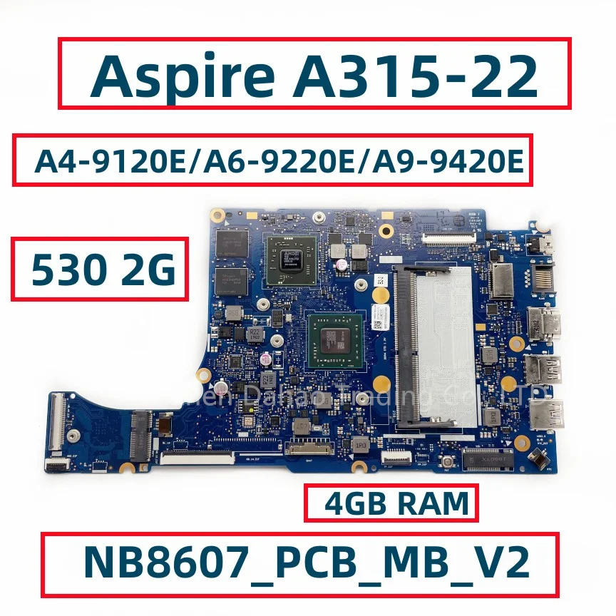 NB8607_PCB_MB_V2 For ACER Aspire A315 A315-22 Laptop Motherboard With A4 A6 A9 CPU 530 2GB GPU ...