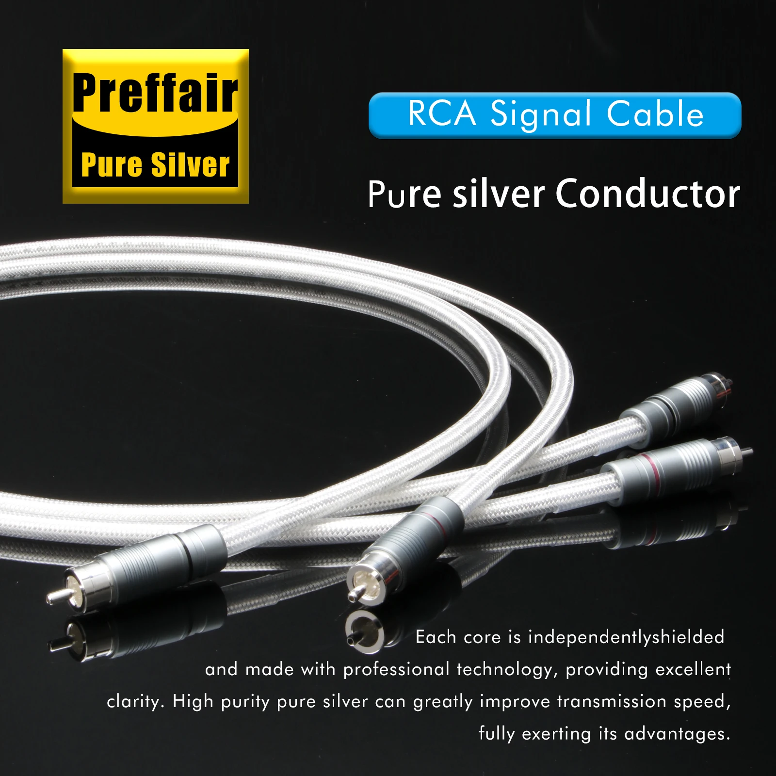 Hi end rca cable pure silver rca interconnect audio cable solid pss ...