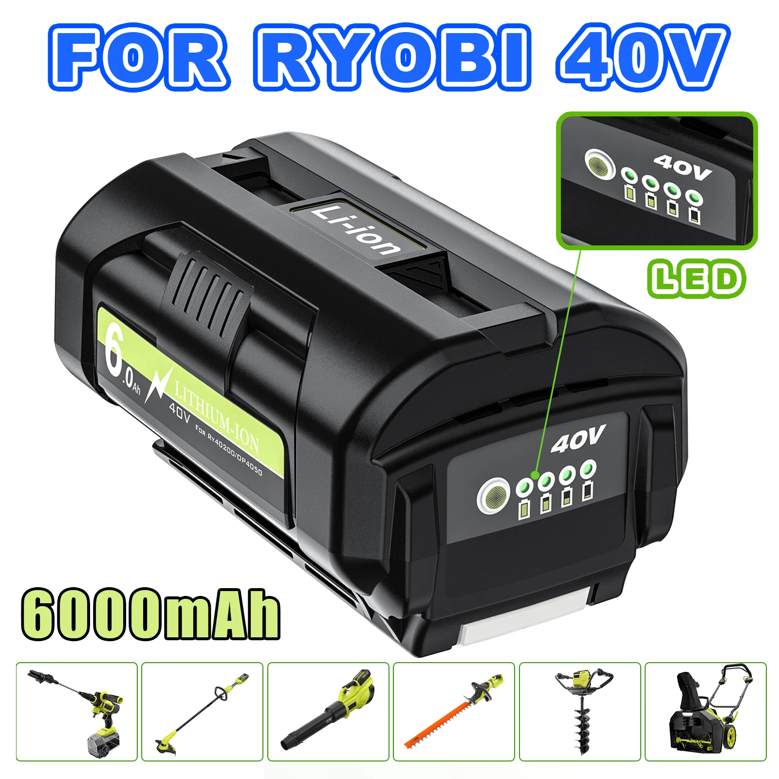 Powtree-6-0Ah-40V-Li-Ion-Rechargeable-Battery-For-Ryobi-RY40502-RY40200 ...