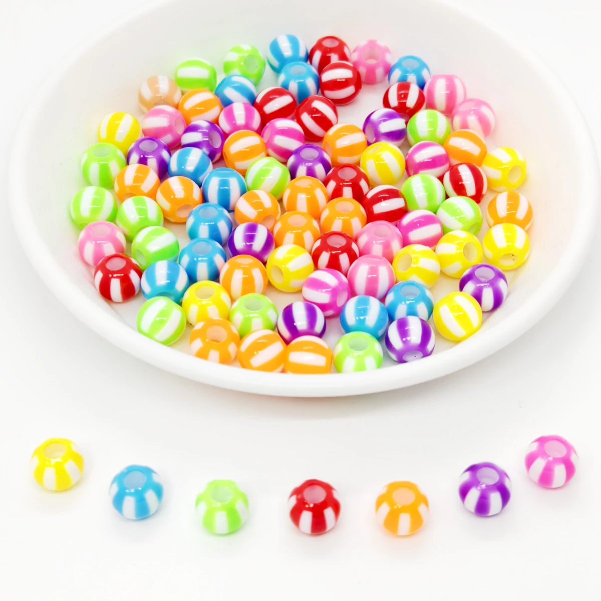 30pcs/bag Large hole colored striped plastic round beads are used for ...