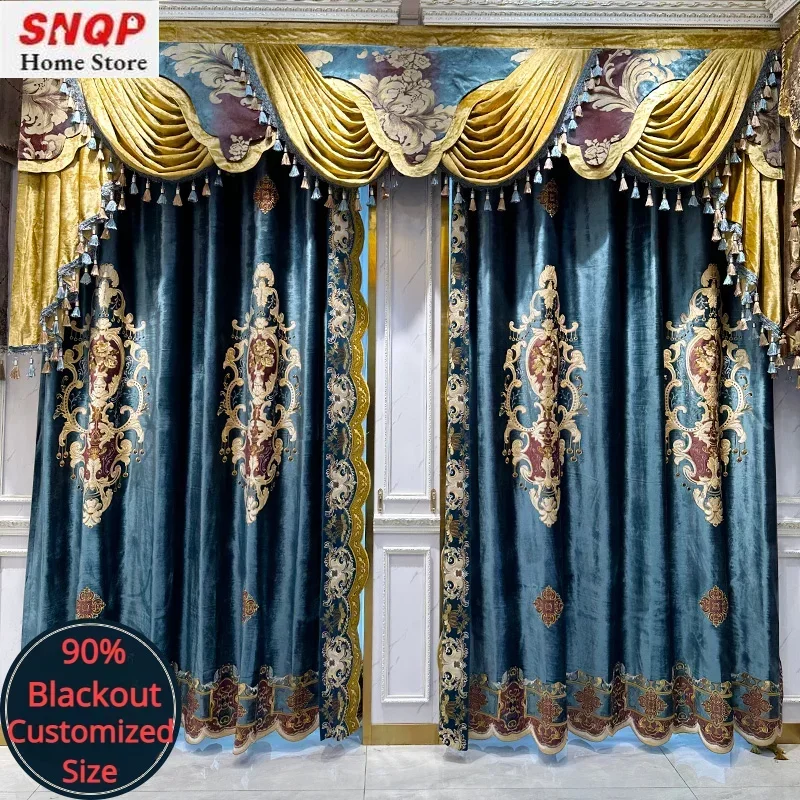 European-Luxury-Palace-Veludo-Azul-Cortinas-Sala-Blackout-Quarto-Branco ...
