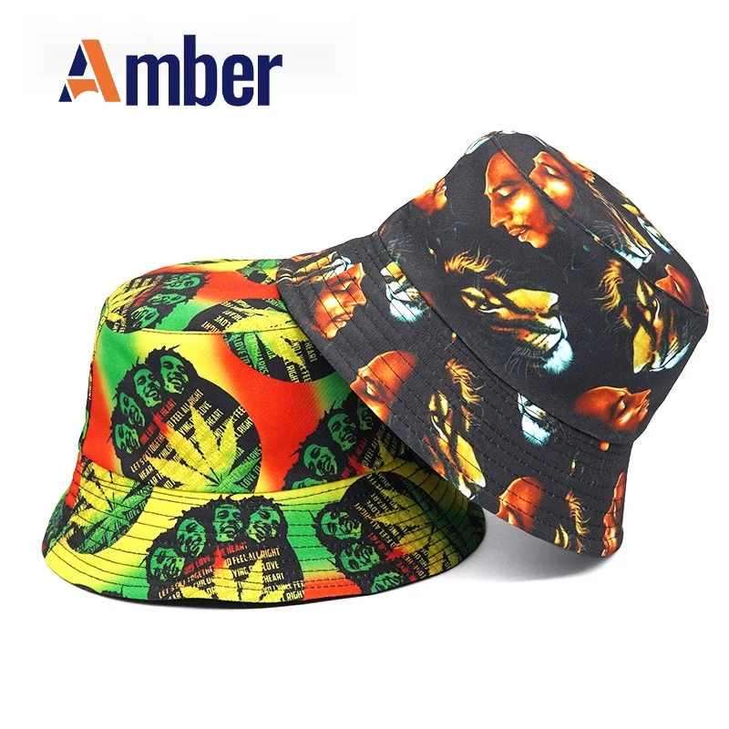 Amber-2023-Jamaica-Bucket-Hat-Bob-Marley-Print-Panama-Fisherman-Hats ...