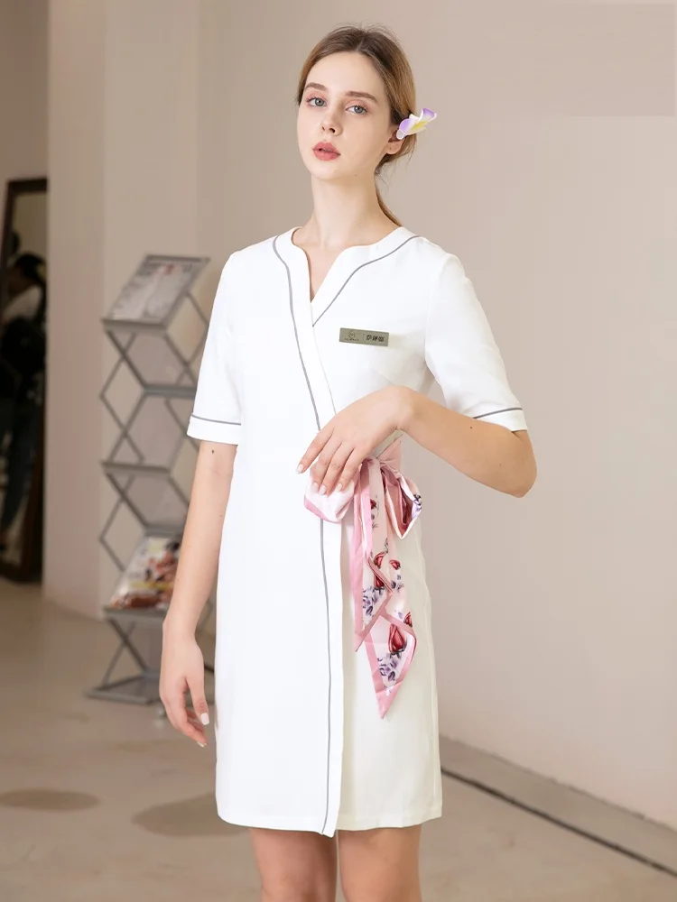Uniformes de esteticista de manga corta para mujer, vestido de salón de ...