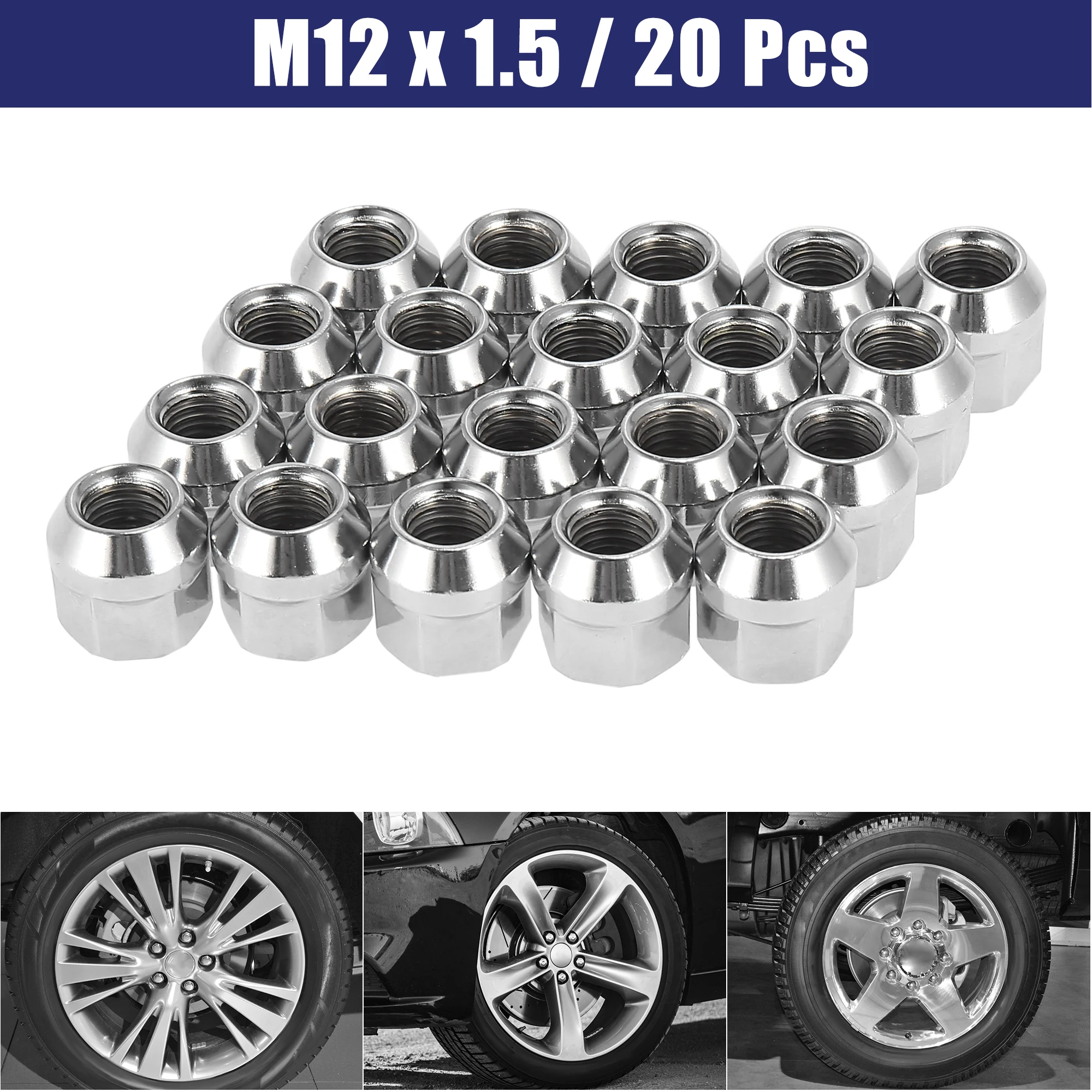 X-Autohaux-20pcs-Universal-Auto-Chrome-6-Point-M12x1-5-21mm-Bulge-Acorn ...