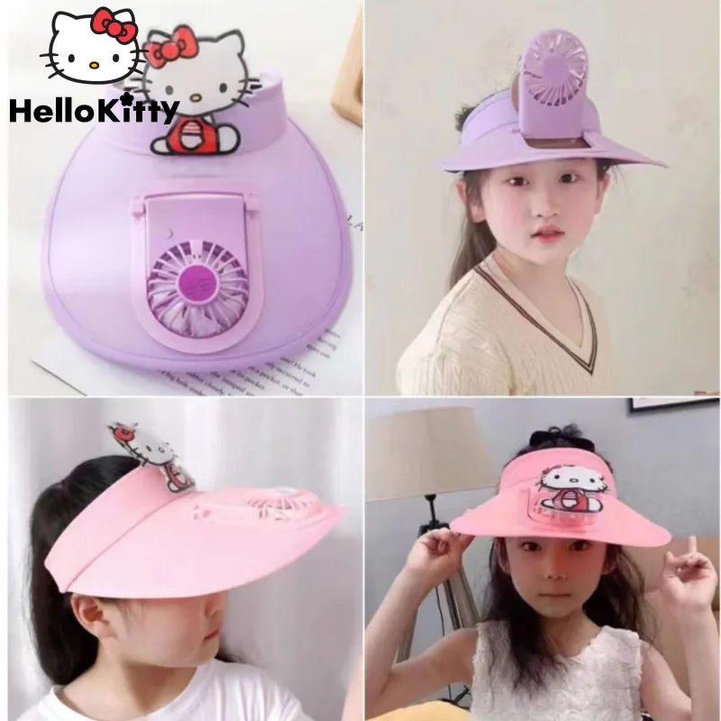 Sanrio Hello Kitty Pink Sun Hats With Fan For Women Summer 2023 New Y2k ...
