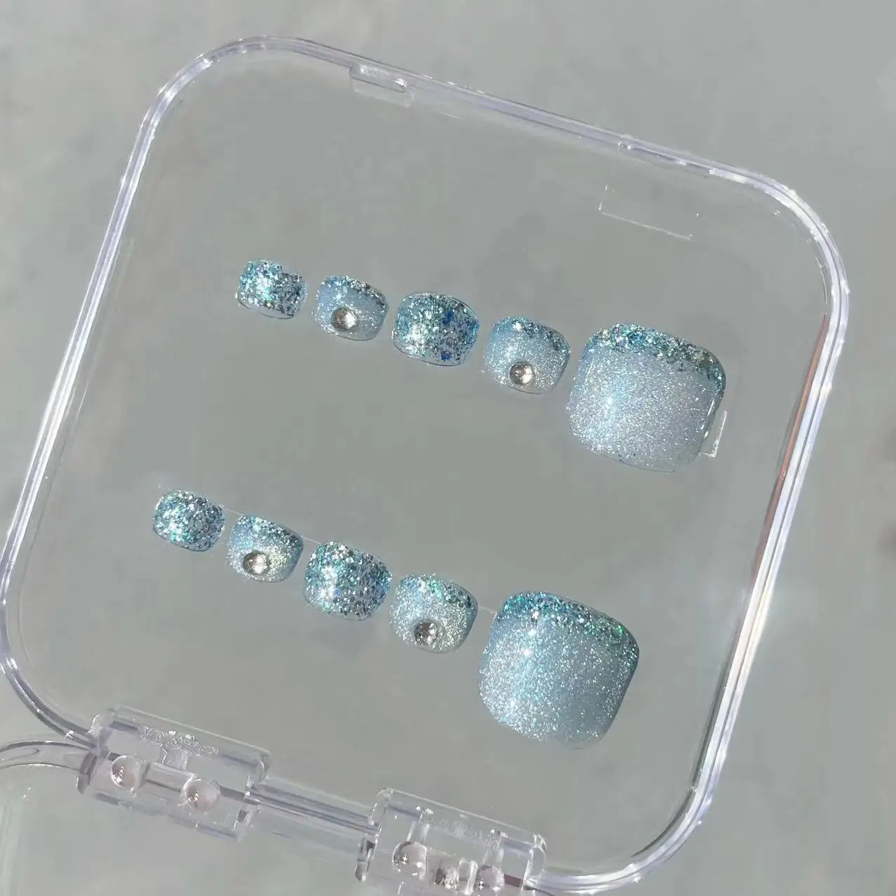 10pcs-Handmade-Shiny-Blue-Press-on-Toenails-Glitter-Powder-Cat-Eye ...
