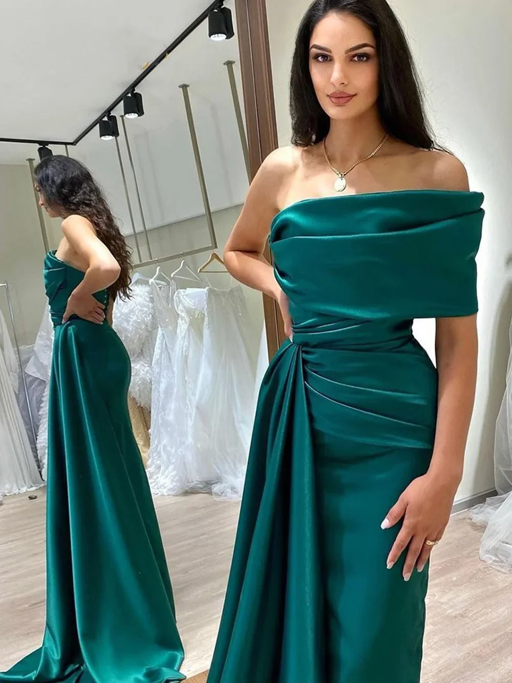 Satin-Formal-Evening-Party-Dresses-Pleats-with-Side-Train-Draped-High ...