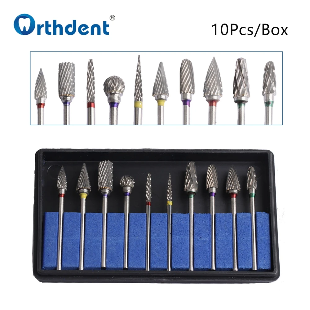 10-Pcs-Tungsten-Cone-Carbide-Drill-Bit-Dental-Milling-Cutters-Dentistry ...
