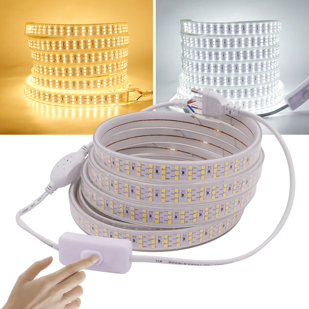 LED Strip Light 220V 110V 2835 276Led/m Three Row With Switch Power ...
