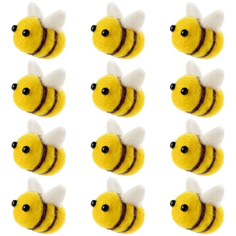 12Pcs Felt Bees Mini Crafts Wool Felt Bumble Bee Plush for Tiered Tray ...
