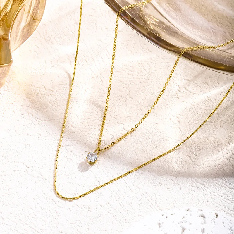 French-light-luxury-new-flash-diamond-double-titanium-steel-necklace ...