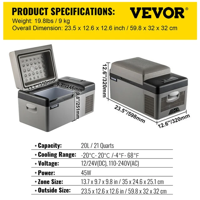 VEVOR 20L 22L 35L 45L 55L Réfrigérateur de Voiture Mini Congélateur Glacière Portable Frigo Auto ...