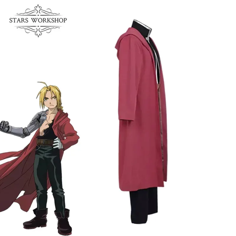 qq34Anime Fullmetal Alchemist Edward Elric Cosplay Costume Men Trench ...