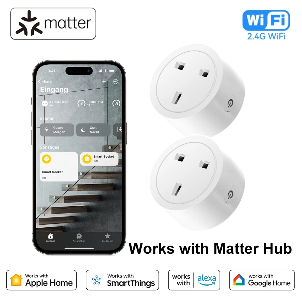 Matter Smart Plug Mini WiFi Smart Socket 16A UK Home Outlet App Control ...