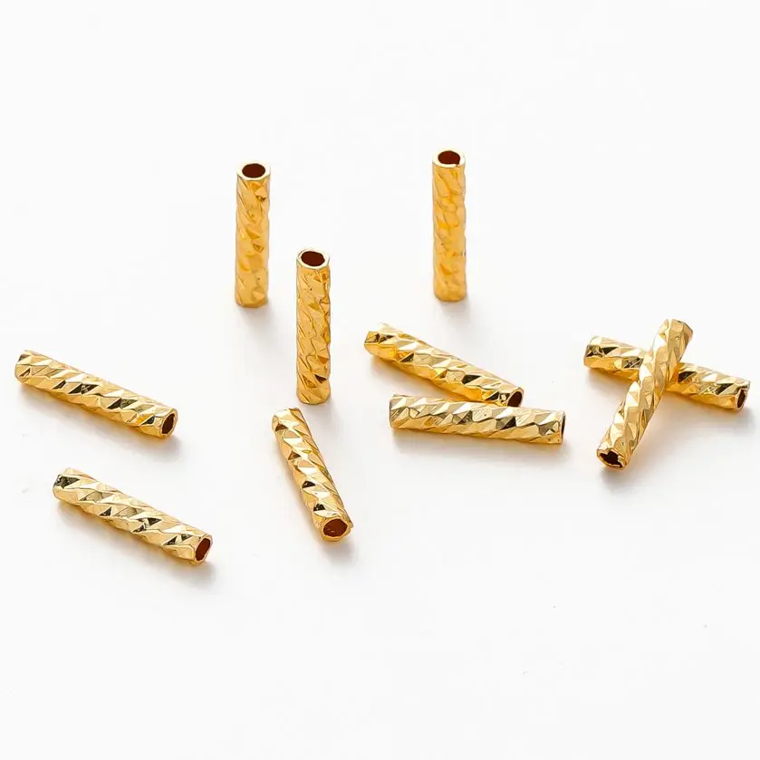100Pcs-7-10mm-18K-Gold-Plated-Cut-Pattern-straight-Tube-Brass-Beads ...