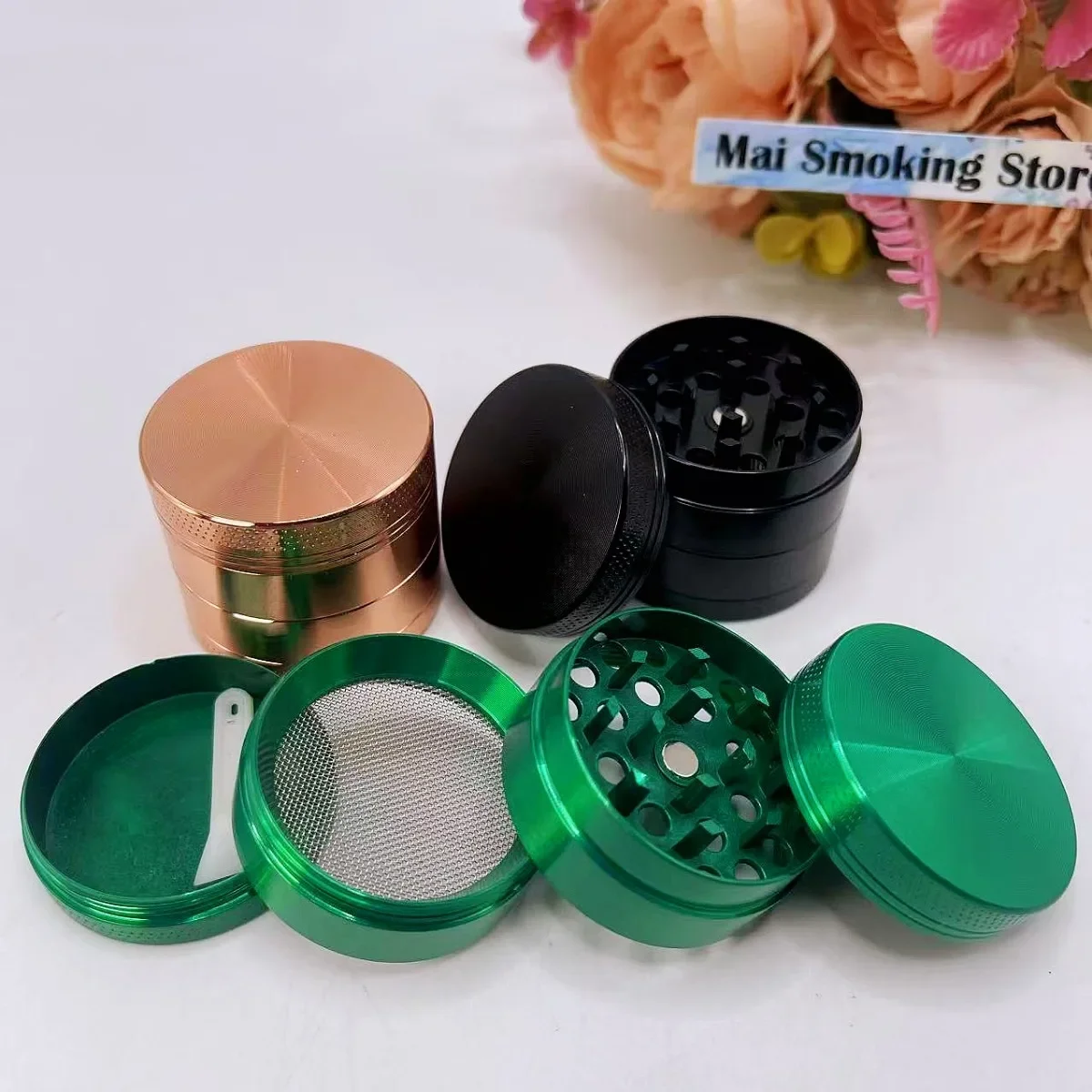 1.6inch Metal Herb Grinder 4-layer Manual Spice Mill Pepper Salt Mortar ...