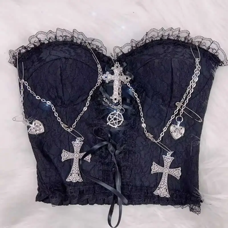 y2k fashion bustier topy2k crop tops gothic clothes y2k top y2k ...