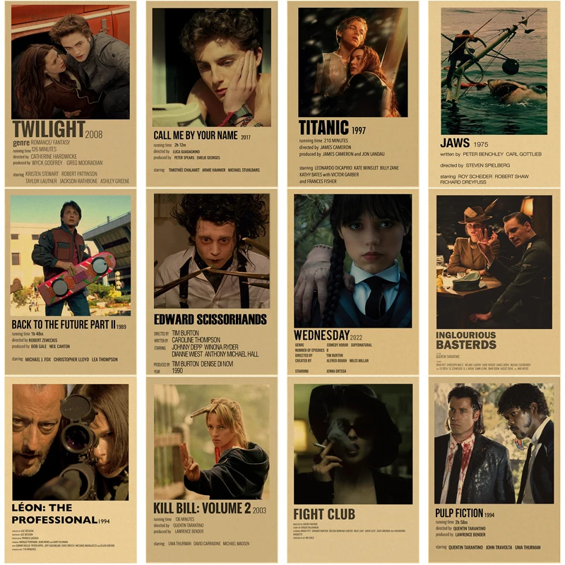 Classic Movie Collection Poster Titanic/Twilight/Jaws/Leon Retro Prints ...
