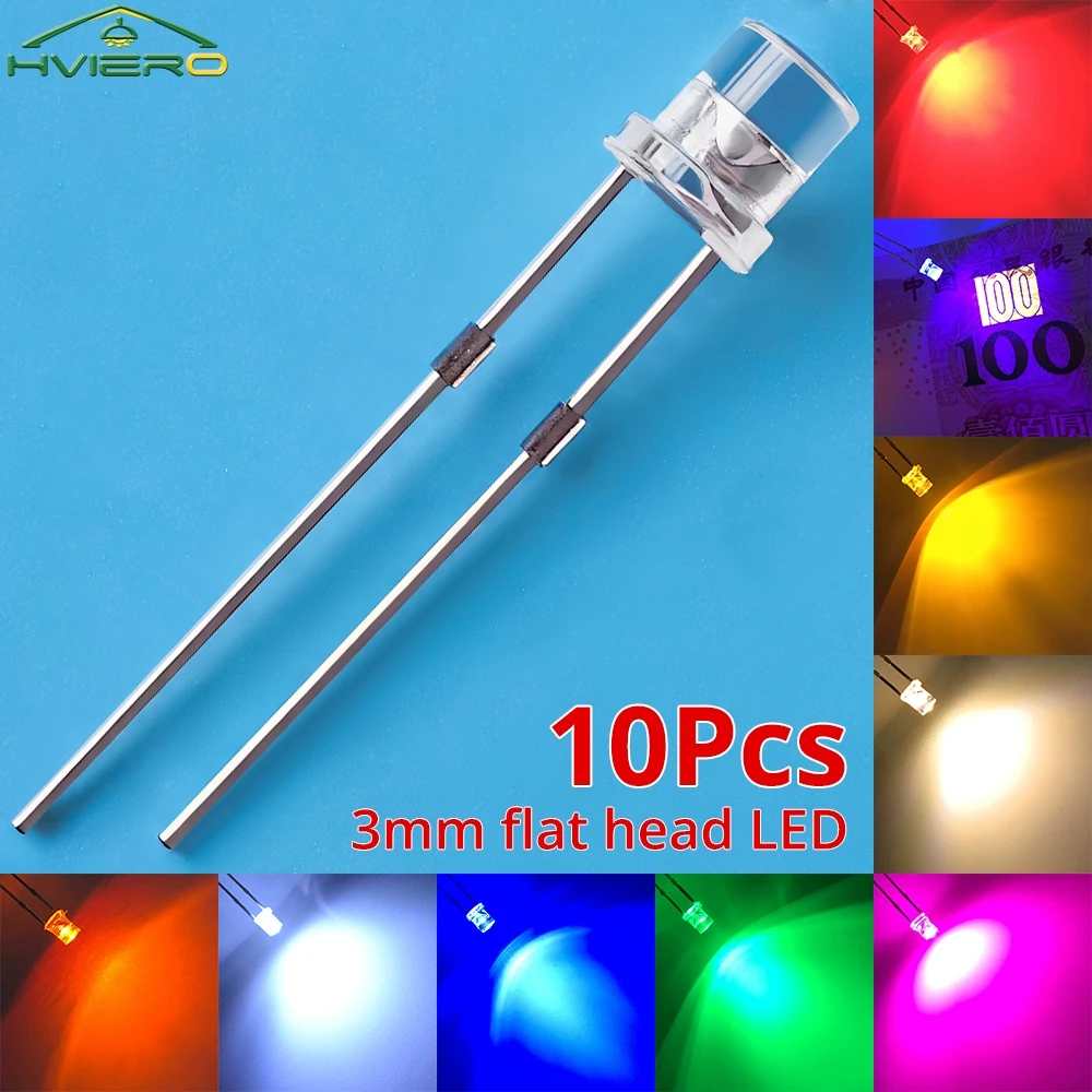 10/20PCS F3 3mm Ultra Bright Flat Top Head White Red Blue Orange UV ...