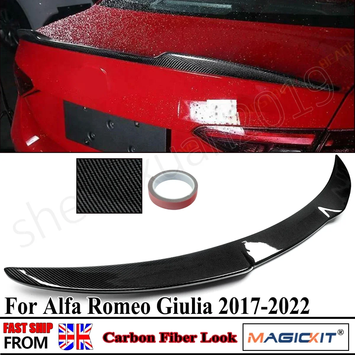 For Alfa Romeo Giulia Carbon Fiber Look Rear Spoiler Wing Lip ...