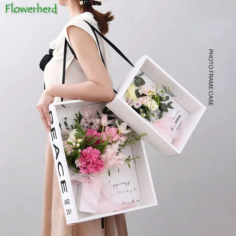 Photo-Frame-Box-Flower-Wrapping-Window-Hand-Carry-Flower-Bag-Bouquet ...