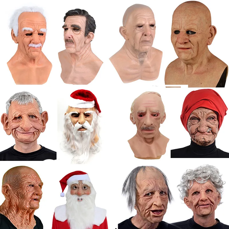 New-Santa-Claus-Headgear-Bald-Old-Man-Mask-Latex-Halloween-Smoking ...