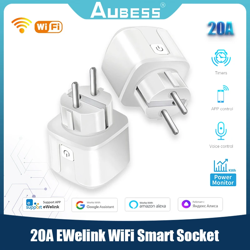 20A WiFi Smart Socket EU Plug APP Voice Control Timing Outlet With ...