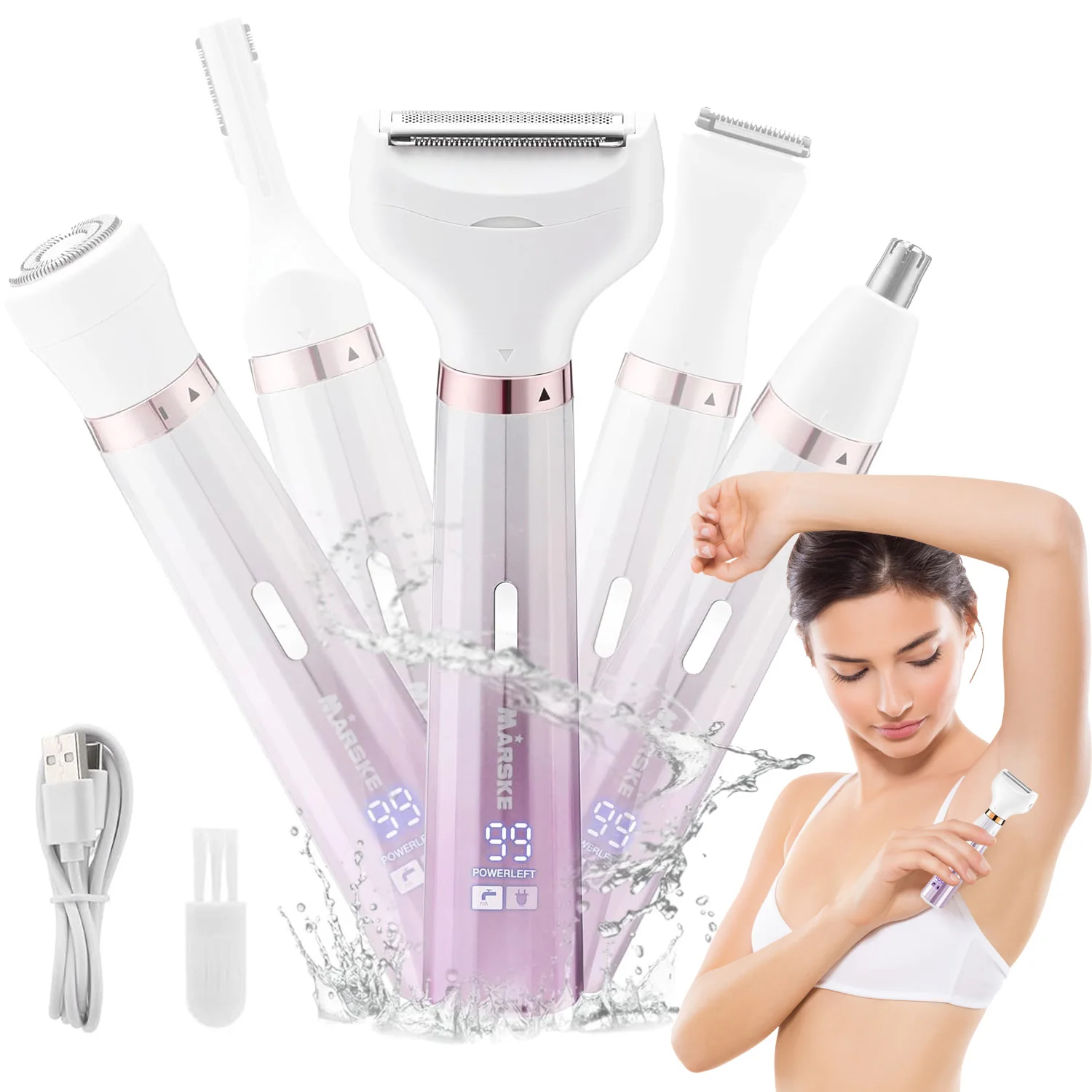5 in 1 Electric Shaver Razor for Women Bikini Trimmer Ladies Painless ...