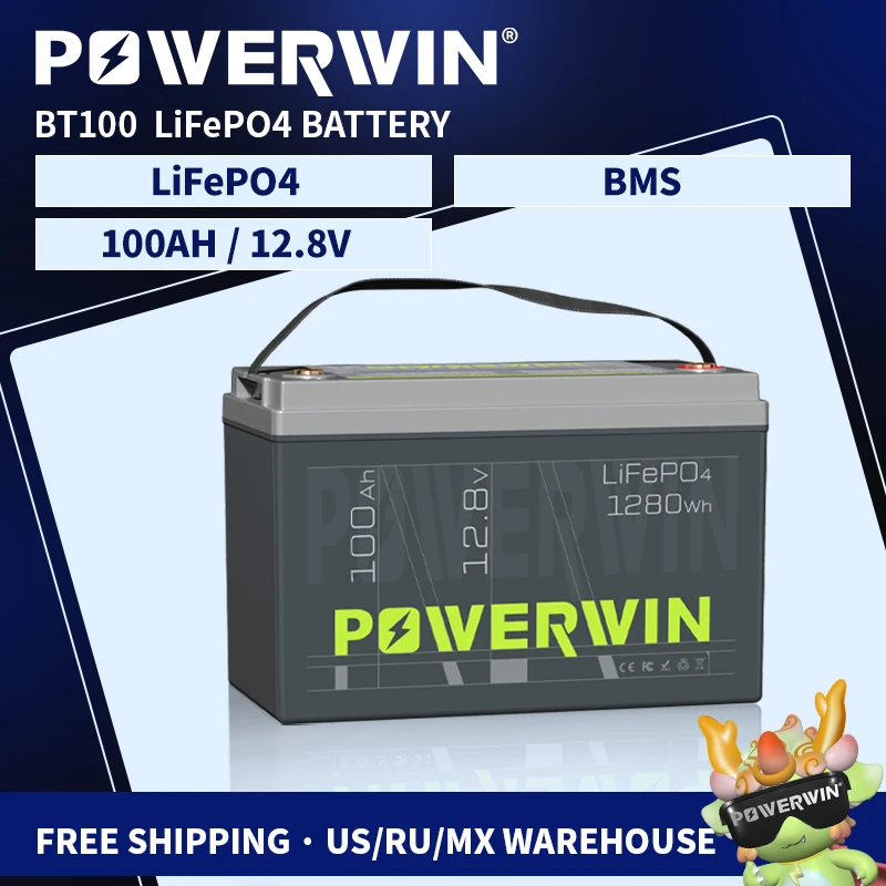 POWERWIN-BT100-LiFePO4-12-8V-100Ah-1280Wh-Built-in-BMS-Fish-Radar ...