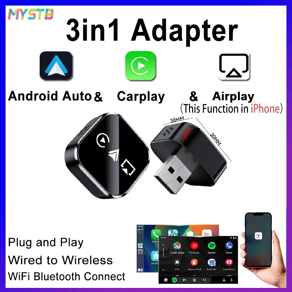 Wireless Adapter Carplay Android Auto WiFi Bluetooth Auto Connect ...