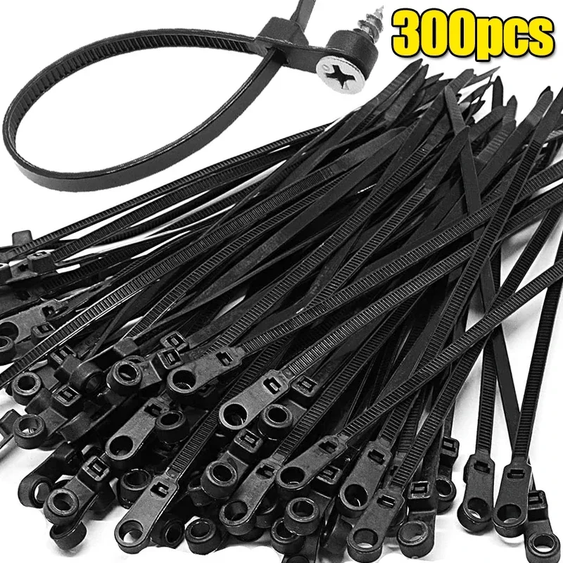 300-100PCS-Screw-Hole-Cable-Ties-Self-Locking-Nylon-Cord-Straps-Fastening-Loop-Reusable-Fixed ...