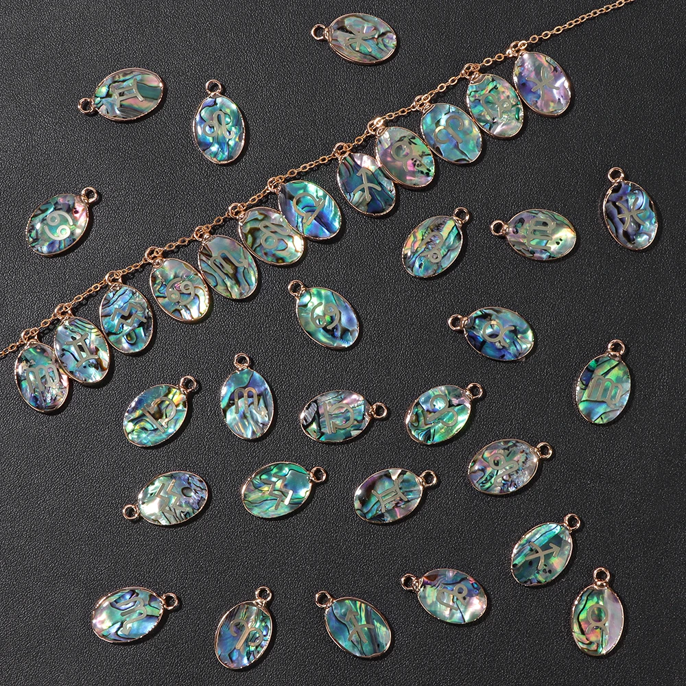 Constellation-Abalone-Shell-Beads-Charms-Oval-Natural-Shell-12-Zodiac ...