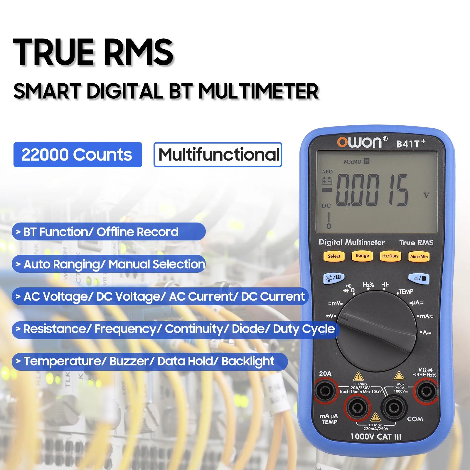 OWON-B41T-Digital-BT-Multimeter-with-Offline-Record-22000-Counts-True ...