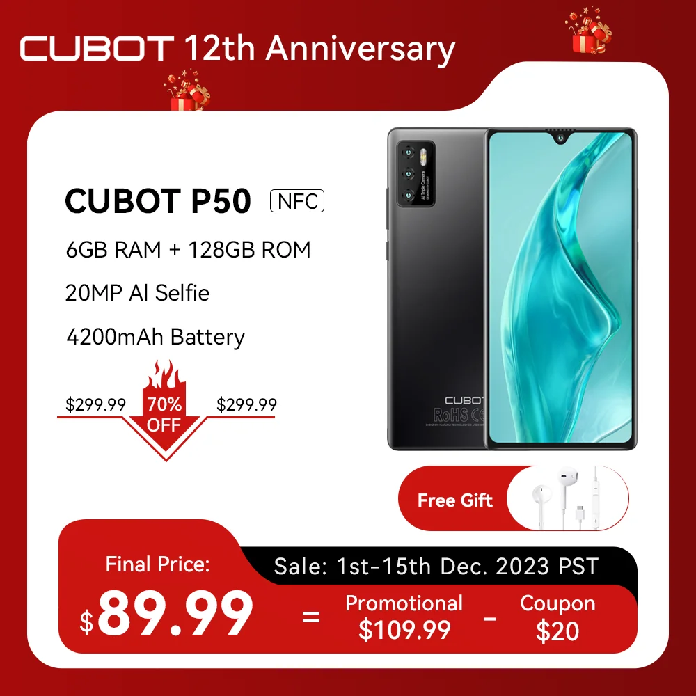 Cubot-P50-2022-New-Smartphone-Android-6GB-RAM-128GB-ROM-256GB-Extended ...