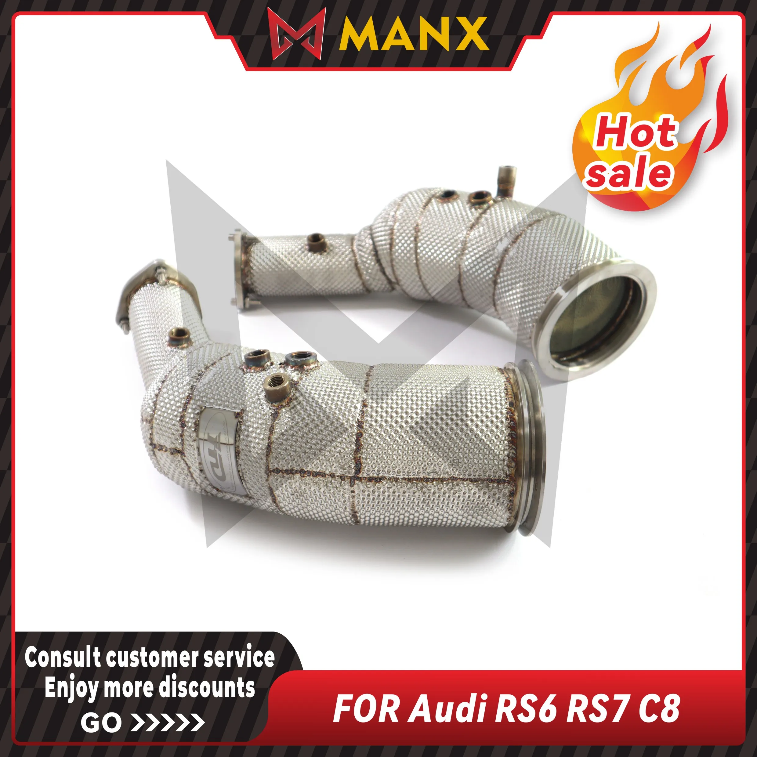 Exhaust Down Pipe for AUDI RS6 RS8 C8 Stainless Steel High performance ...