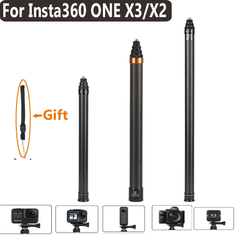 300cm Invisible Selfie Stick for Insta360 X3 Extended Stick New Carbon Fiber ONE X2 RS for GoPro ...