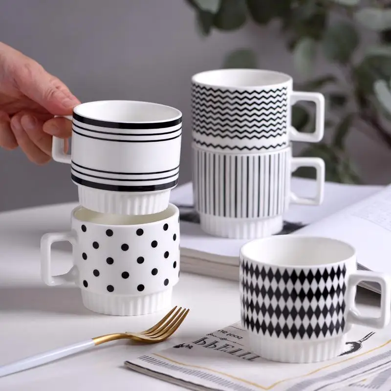 Nordic-Style-Black-and-White-Ceramic-Mug-Creative-Dot-Stripe-Rhombus ...