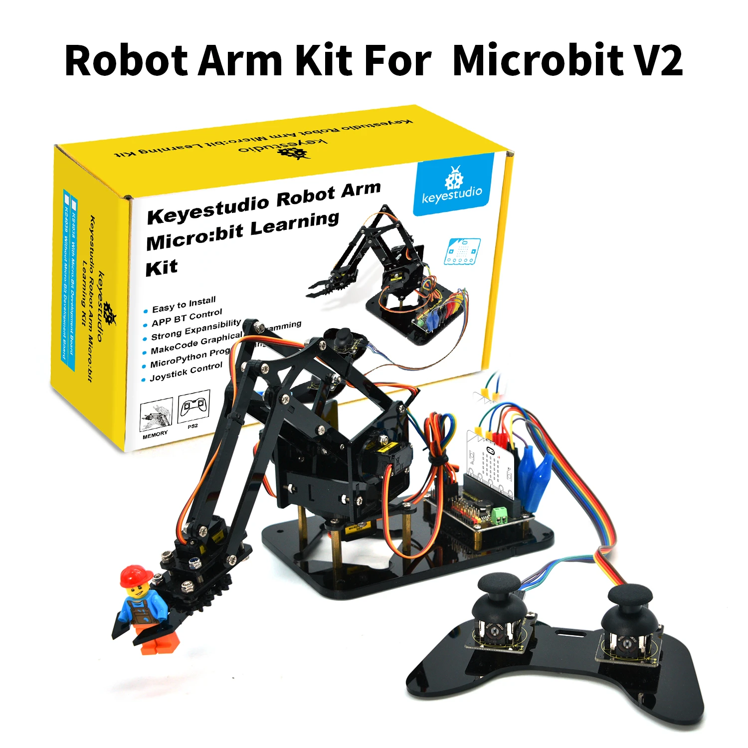 Keyestudio Kit de iniciación 4DOFMicrobit V2, brazo de Robot, garra ...