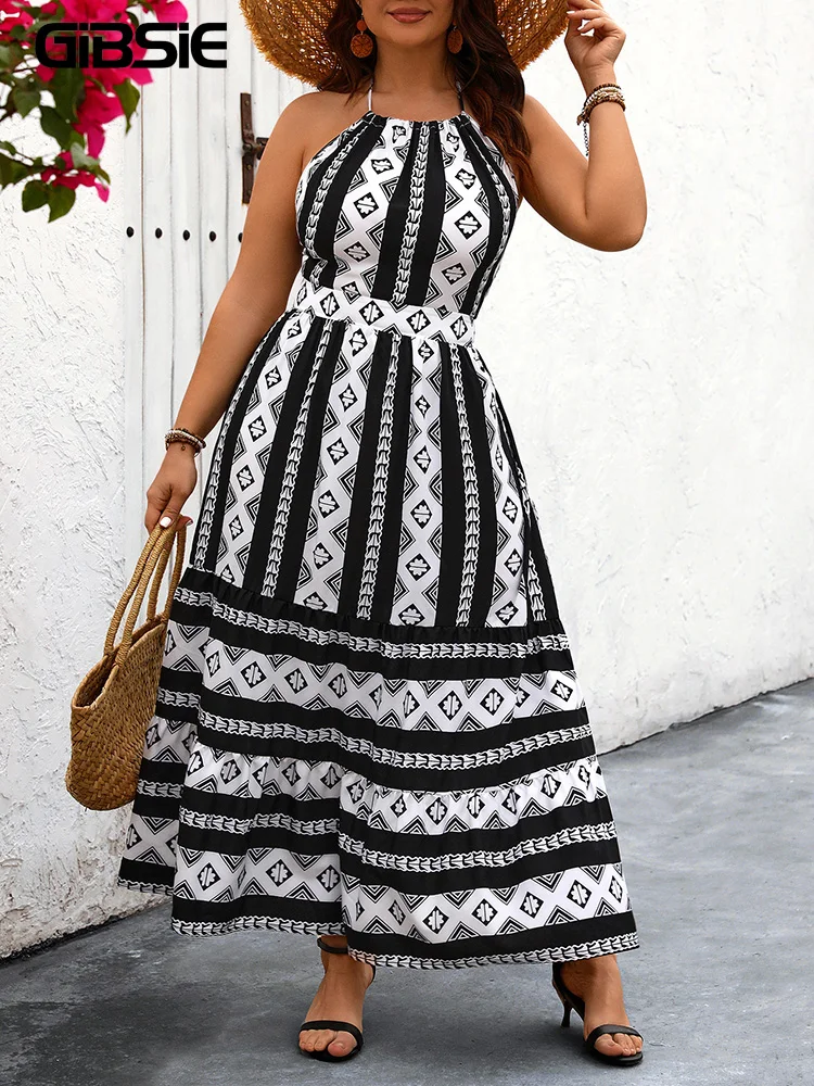 GIBSIE-Plus-Size-Halter-Neck-Sleeveless-Printed-A-Line-Dress-Summer ...