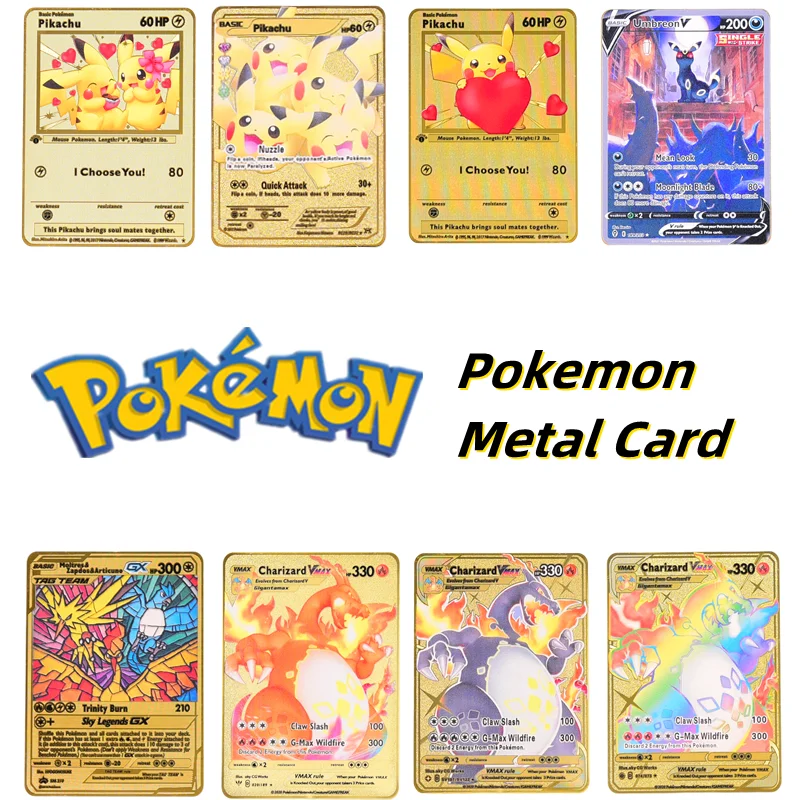 Generic Pokemon English Metal Card Anime Characters Collection Battling ...