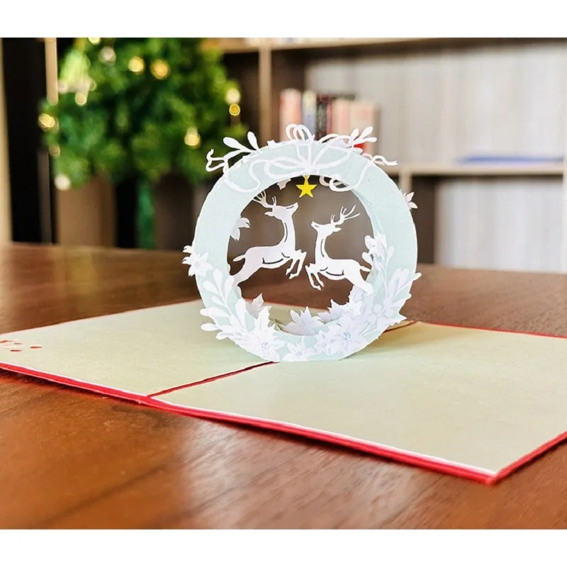 Tarjeta-de-felicitaci-n-3D-Pop-UP-Circular-de-Origami-ciervo-de-Navidad ...