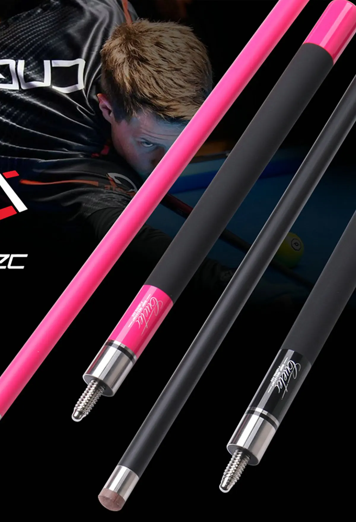 CUETEC-42Inch-Jump-Ball-Jumper-Billiard-Pool-Cue-Stick-14mm-Black-Pink ...