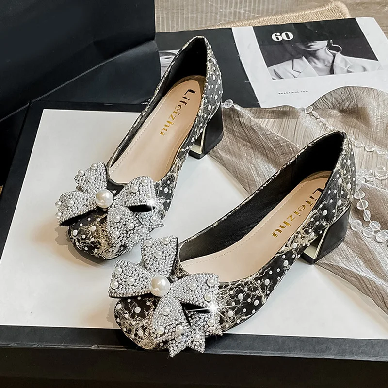 New-Shoes-for-Women-Fashion-Shiny-Pumps-OL-Square-Toe-Silk-Bowknot-High ...