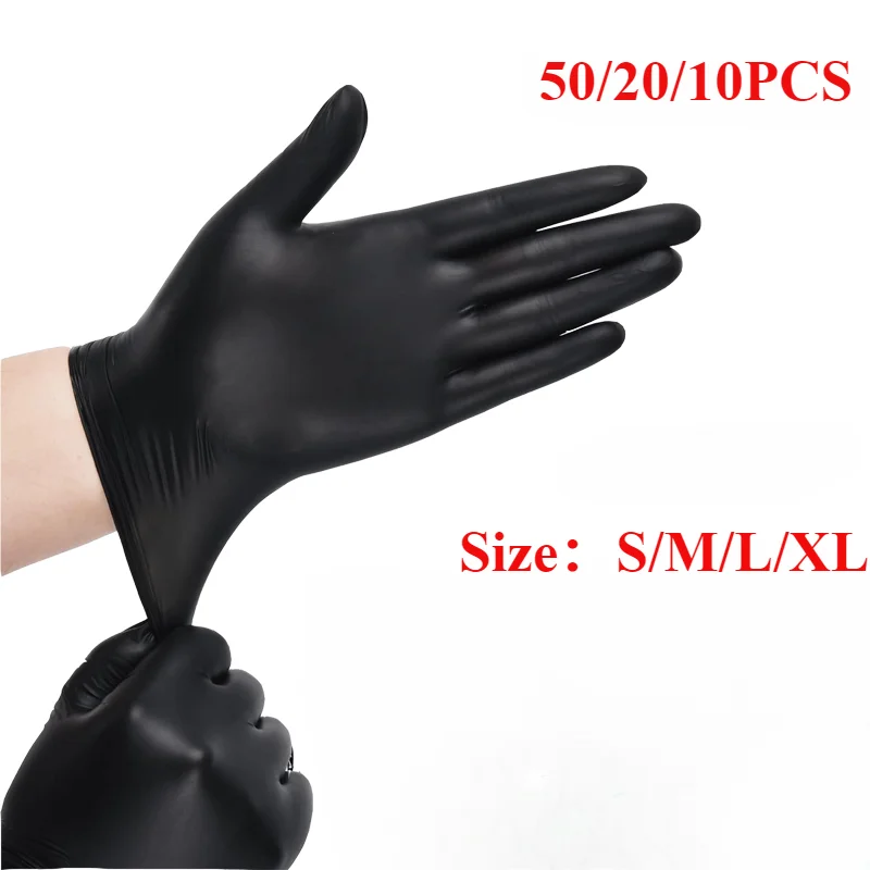 50/20/10PCS Disposable Black Nitrile Gloves Latex Free Waterproof ...