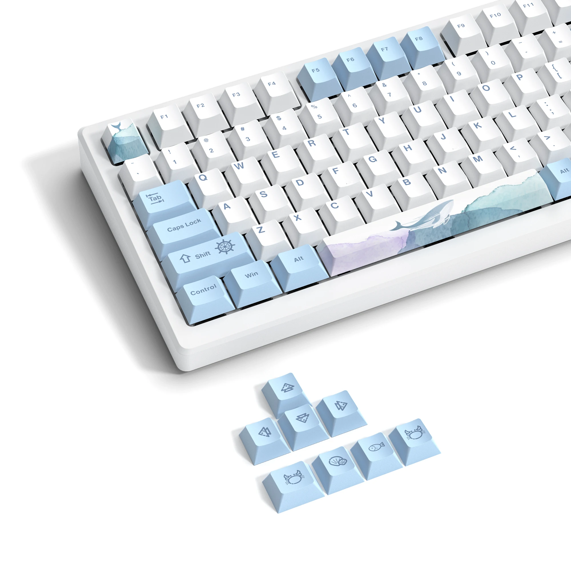 129-Keys-Ocean-Whale-PBT-Keycaps-Dye-Sub-Cherry-Profile-Backlit-Blue ...