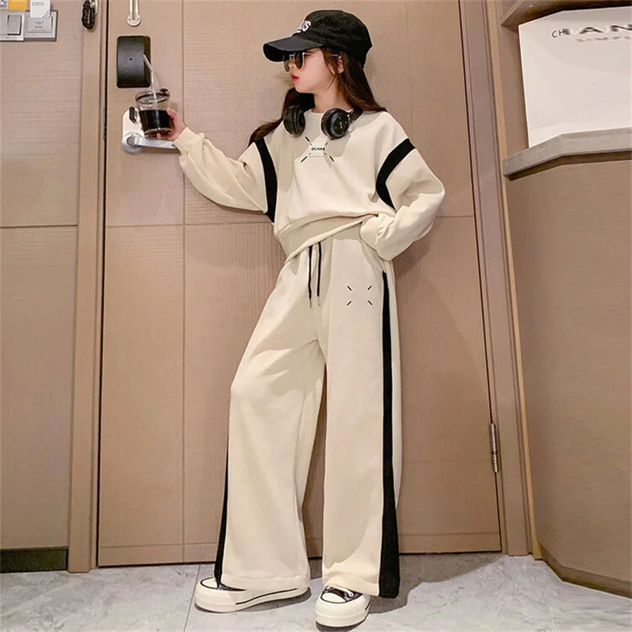 Mode-2023-Kinder-M-dchen-Kleidung-Sets-Herbst-Langarm-Sweatshirt-Breite-Bein-Hosen-Kinder ...