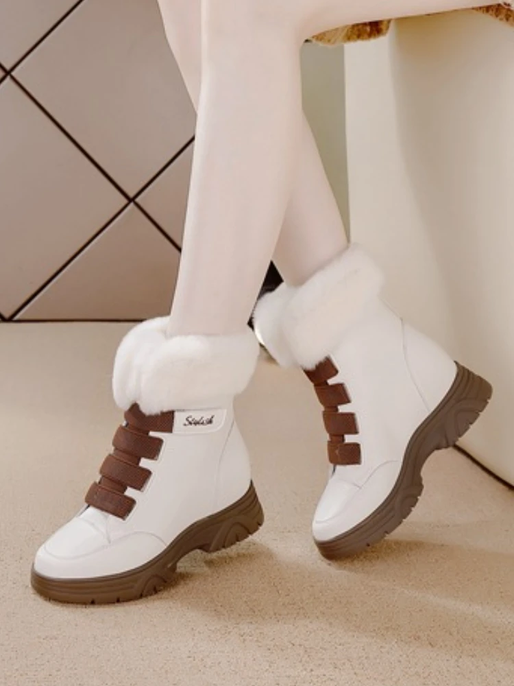 Fujin/7 см; Меховые ботинки из натуральной кожи на мягкой платформе ...