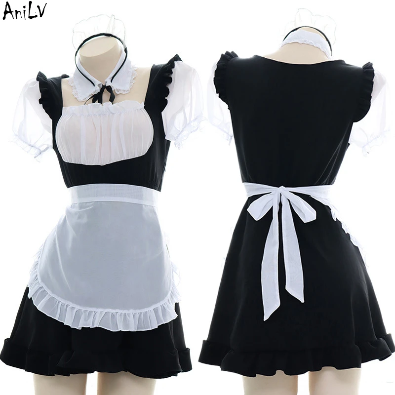 Anilv Japanese Anime Lolita Maid Uniform Temptation Costume Coffee Bar ...
